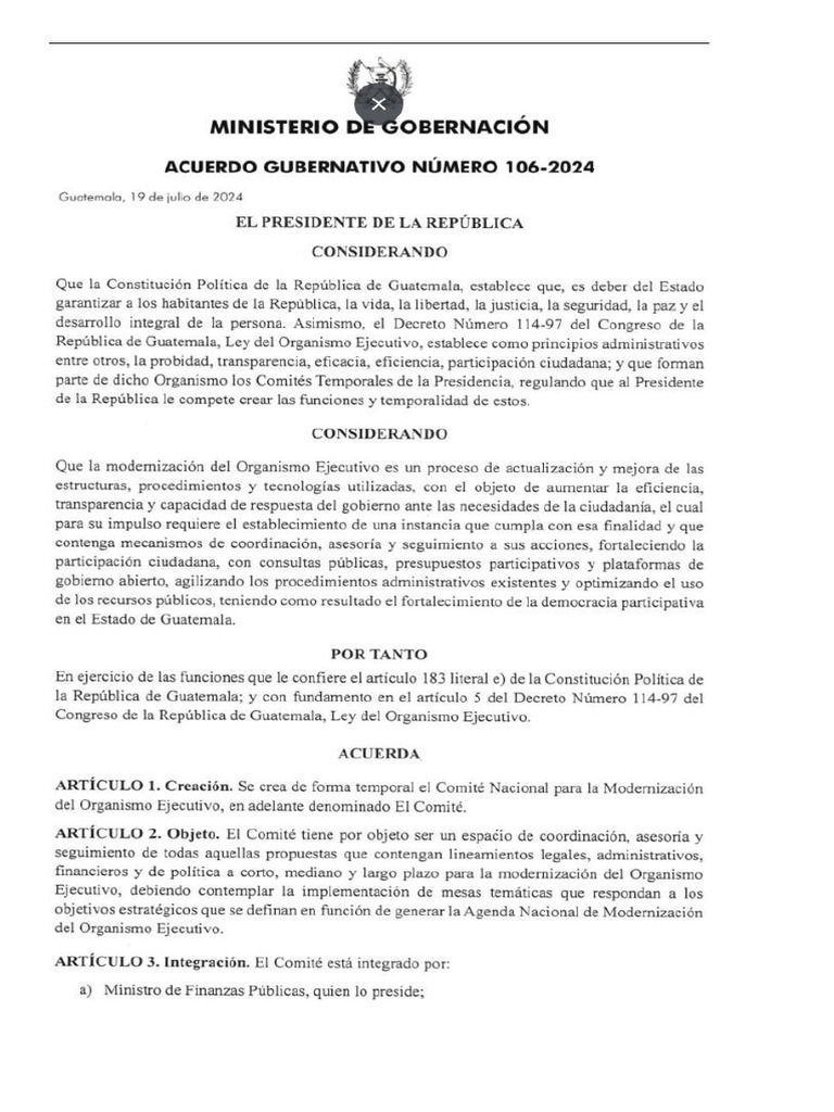 Acuerdo Gubernativo 106-2024 | PDF