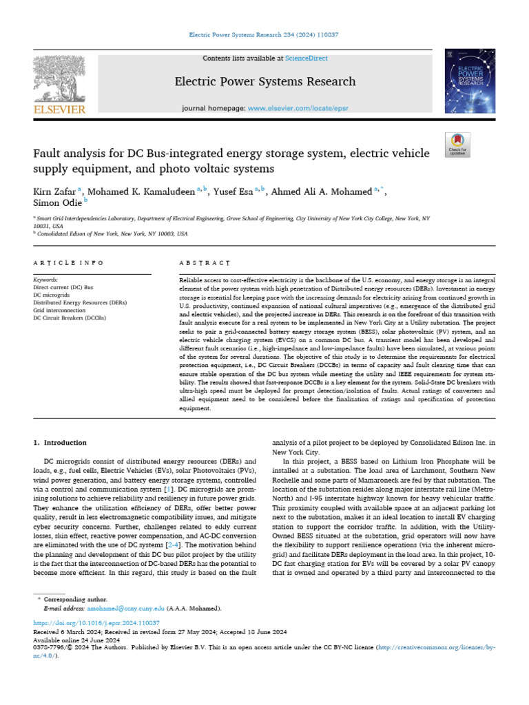 Fault Analysis For DC Bus-Integrated Energy Storage System, Electric ...