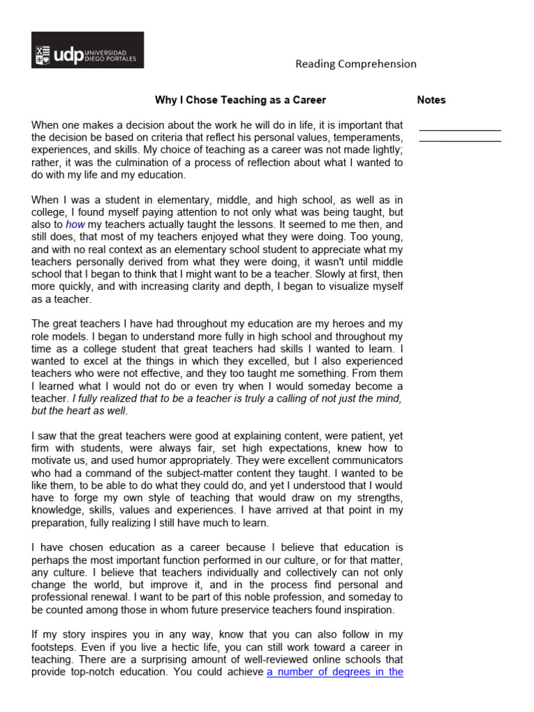 Why I Chose Teaching as a Career | PDF | Teachers | Reading Comprehension