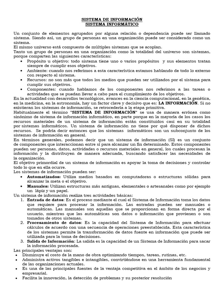 Sistemas de Información y Sistemas Informáticos. 19-03-2024 | PDF | Hardware de la computadora ...