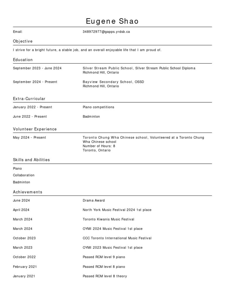 Eugene Shao Resume - Eugene Shao | PDF