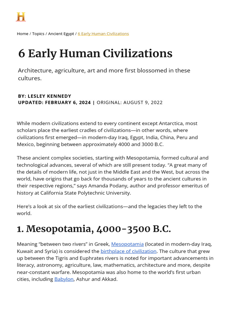 6 Early Human Civilizations - HISTORY | PDF | Mesopotamia | Mesoamerica