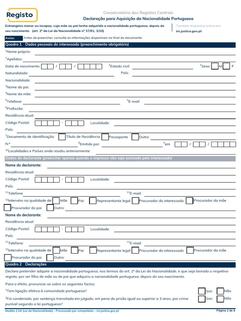 Modelo 2 | PDF | Nacionalidade | Portugal