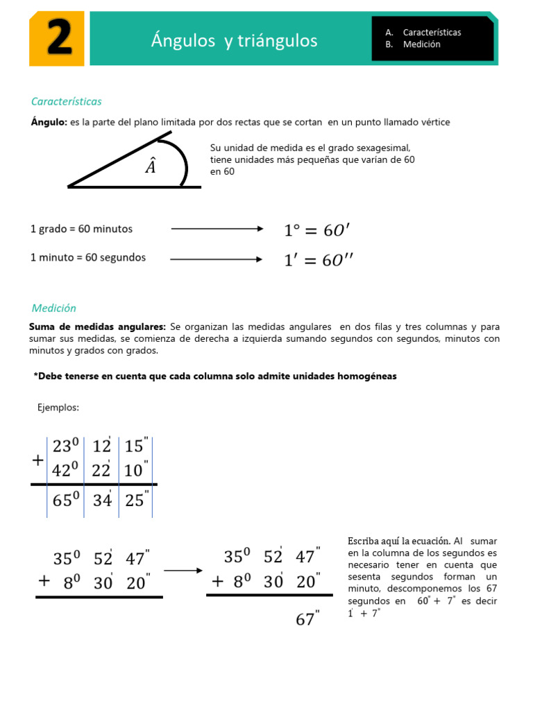 Medidas Angulares | PDF | Ángulo | Geometría Elemental