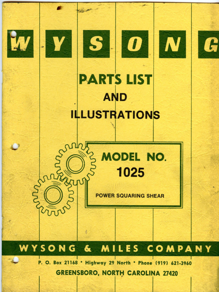 Wysong 1025 Parts List | PDF