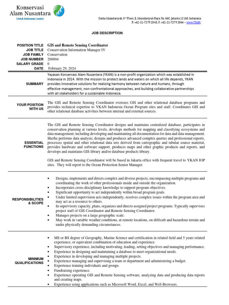 GIS and Remote Sensing Coordinator Role | PDF | Geographic Information ...