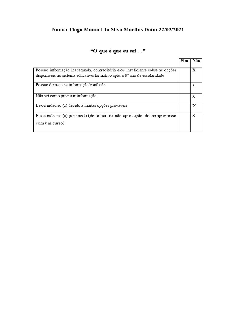 FICHA - O Que É Que Eu Sei! | PDF