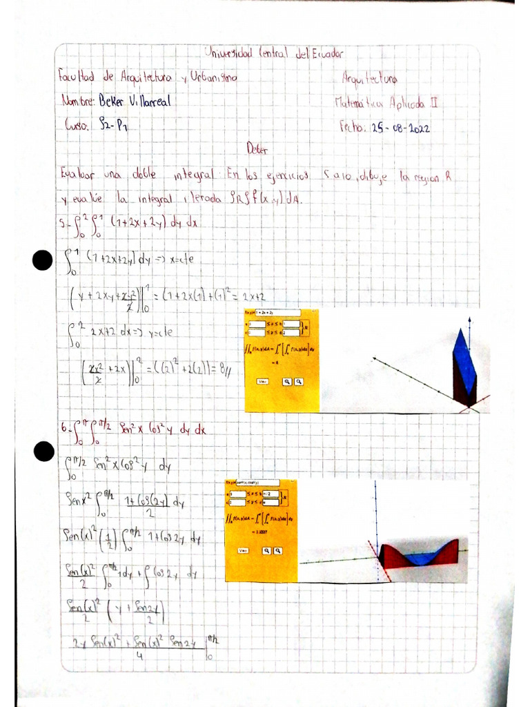 Deber Integrales Dobles en Volumenes | PDF