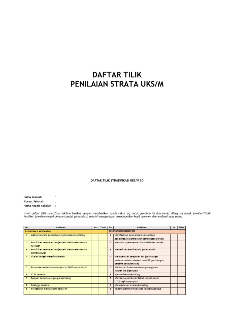 Daftar Tilik Penilaian Strata Uksm | PDF | Kesehatan Holistik | Sains & Matematika