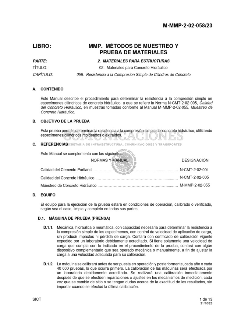 Resistencia A La Compresion Simple de Concretos | PDF | Hormigón | Cemento