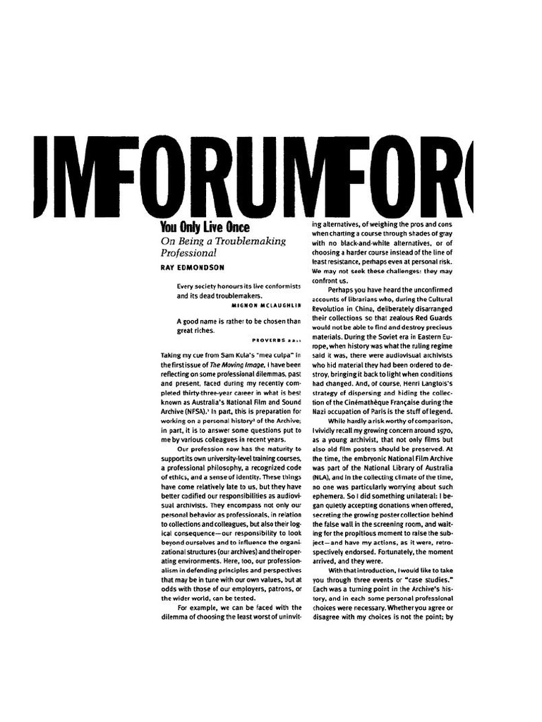 EDMONDSON, Ray. You Only Live Once - On Being A Troublemaking ...