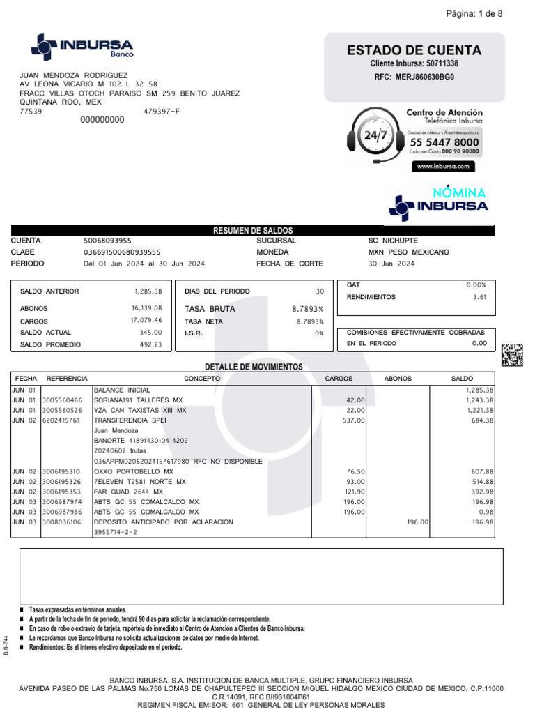 Estado de Cuenta Inbursa Junio 2024 | PDF | Bancos | Bancario