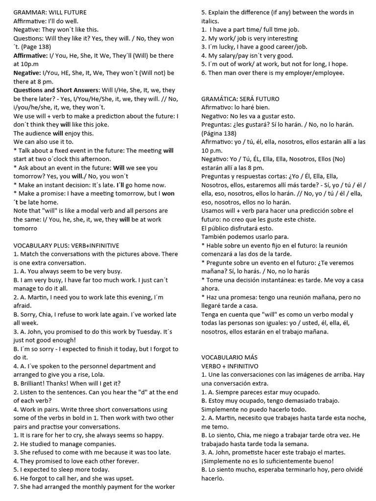 Gramática y vocabulario del futuro con "will" | PDF
