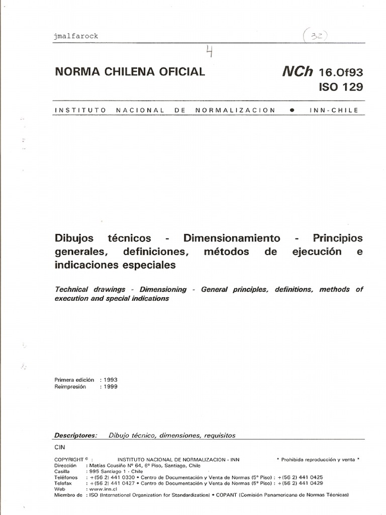NCH 16.of93 ISO 129 Dibujos Tecnicos - Dimension A Mien To - Principios ...