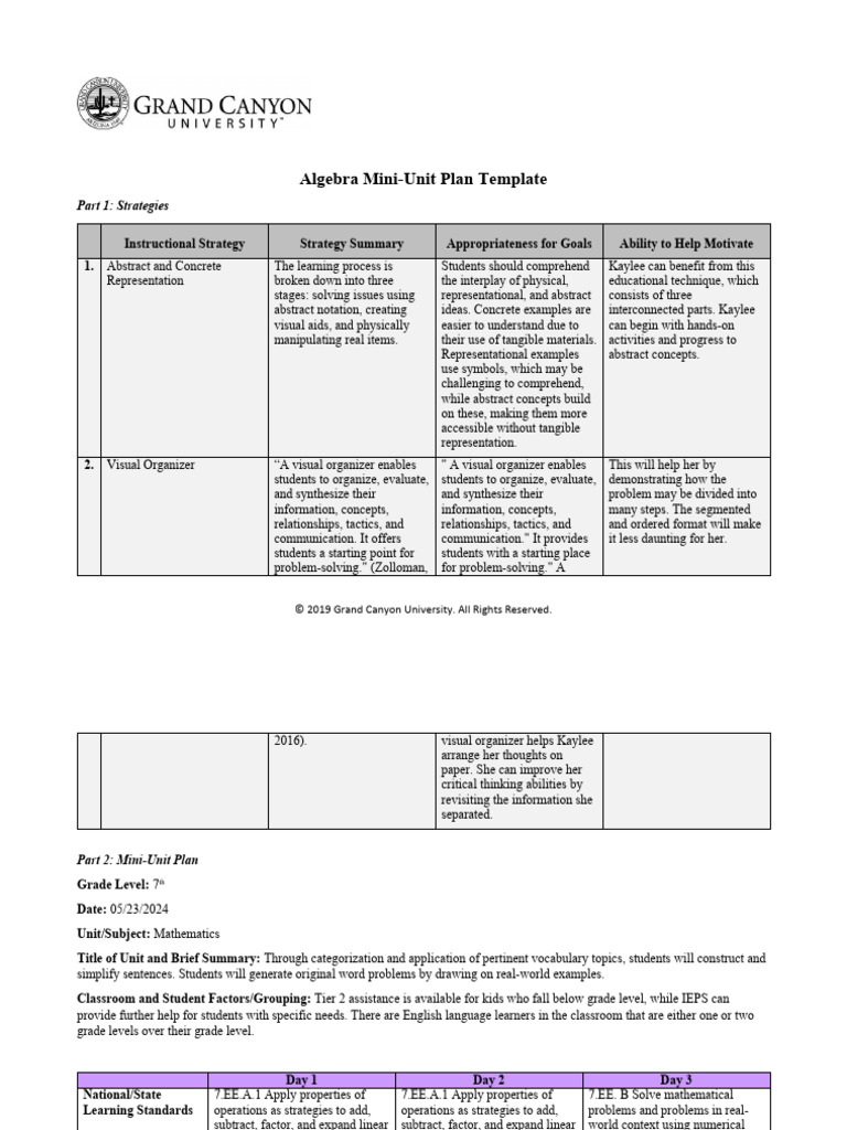 Benchmark - Algebra Mini-Unit Plan1 | PDF | Equations | Mathematics