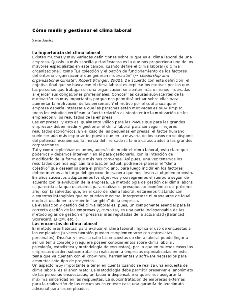 Medición y gestión del clima laboral | PDF | Cuestionario | Internet