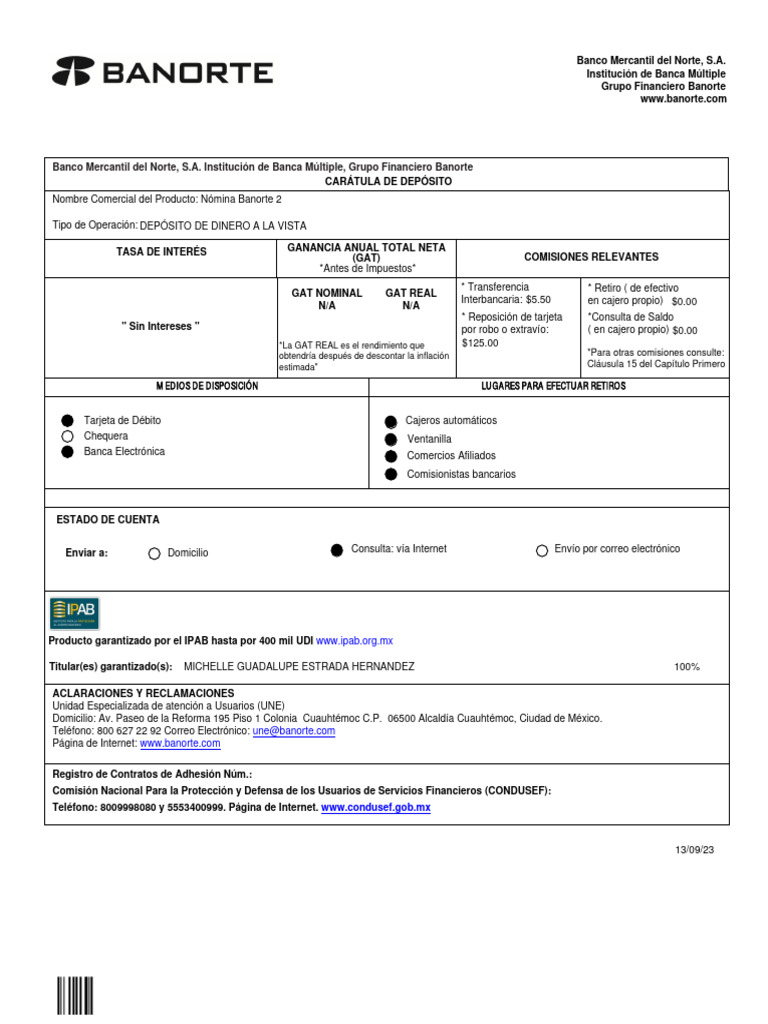 Carátula de Depósito | PDF | Bancos | Economias