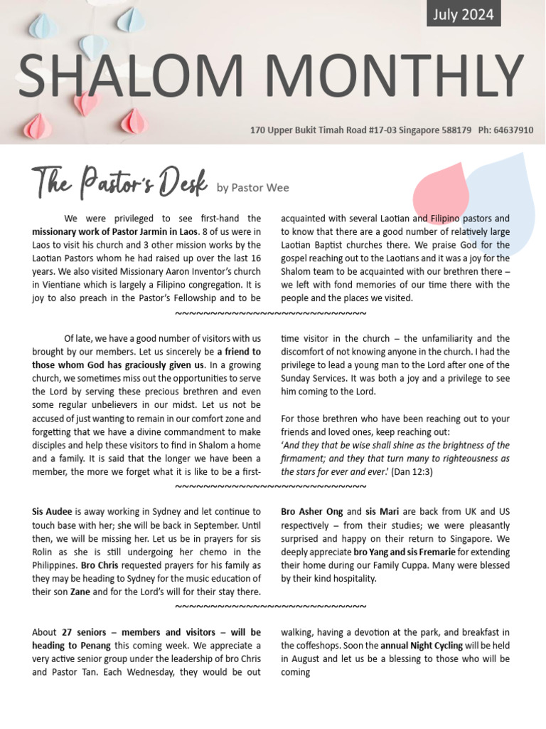 Shalom July 2024 Newsletter | PDF