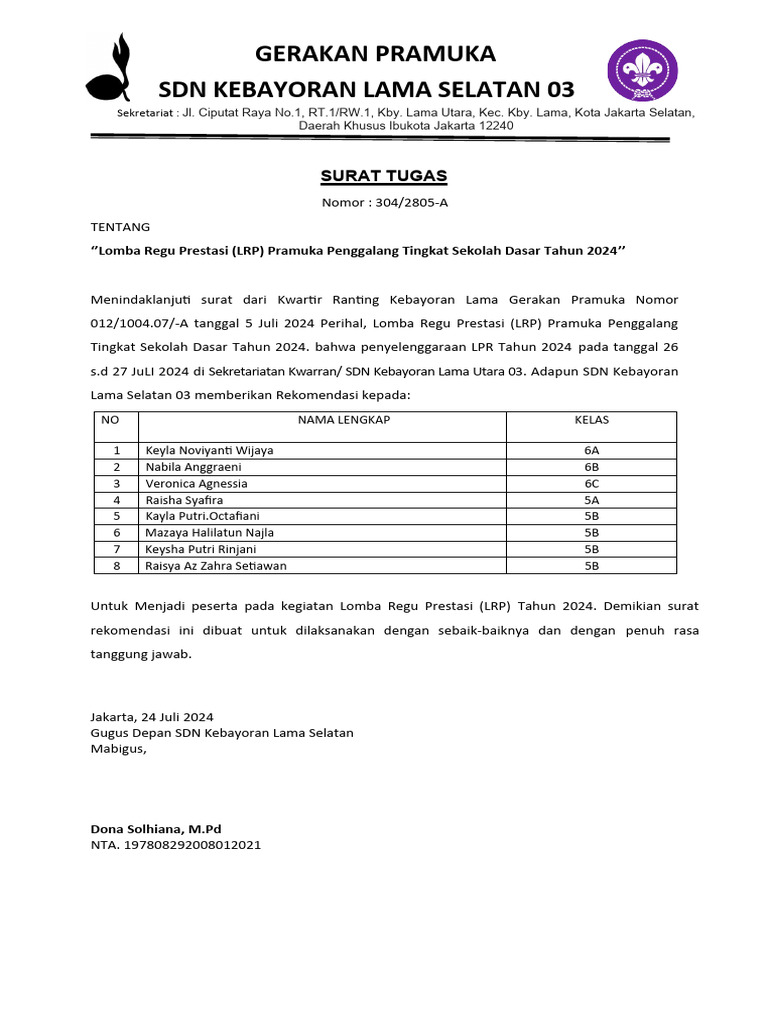 Surat Tugas Lomba | PDF