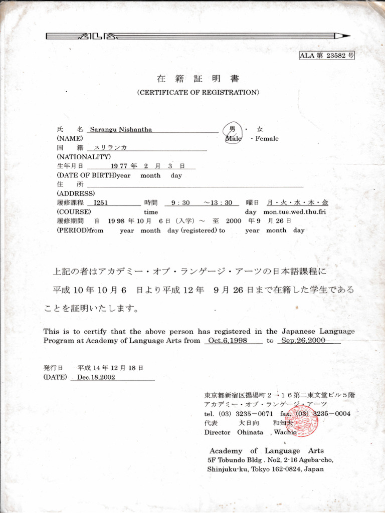 My Japanese Language School Certificate | PDF