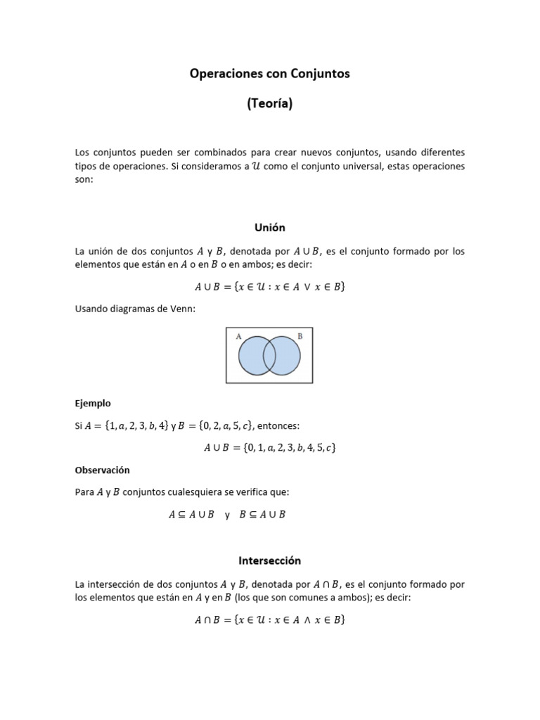 Operaciones y Propiedades de Conjuntos | PDF | Conjunto (Matemáticas ...