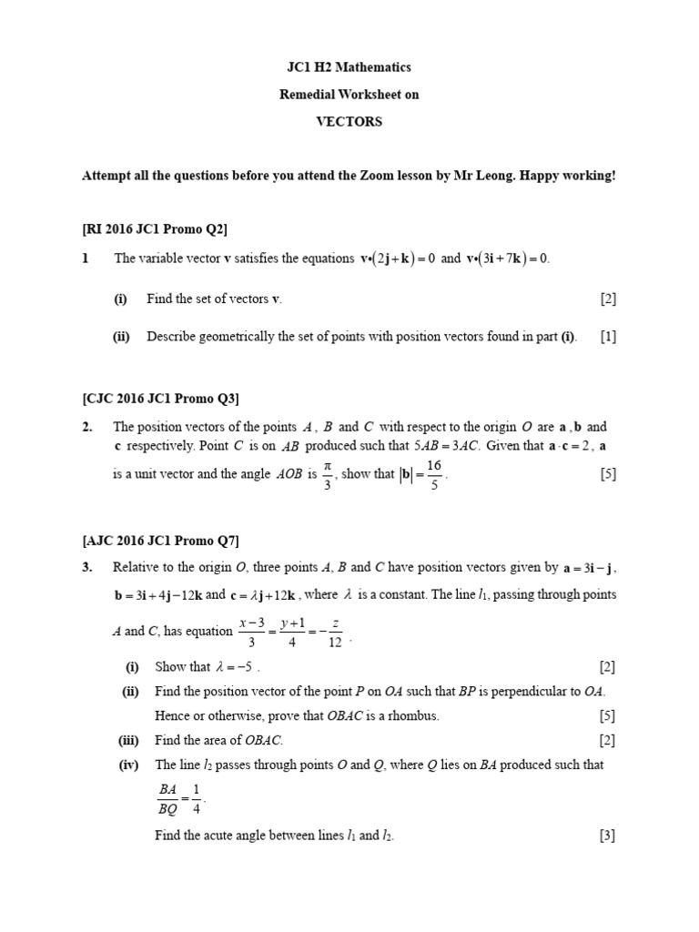 Extra Session on 11th July - Vectors Remedial_Student | PDF | Euclidean Vector | Linear Algebra