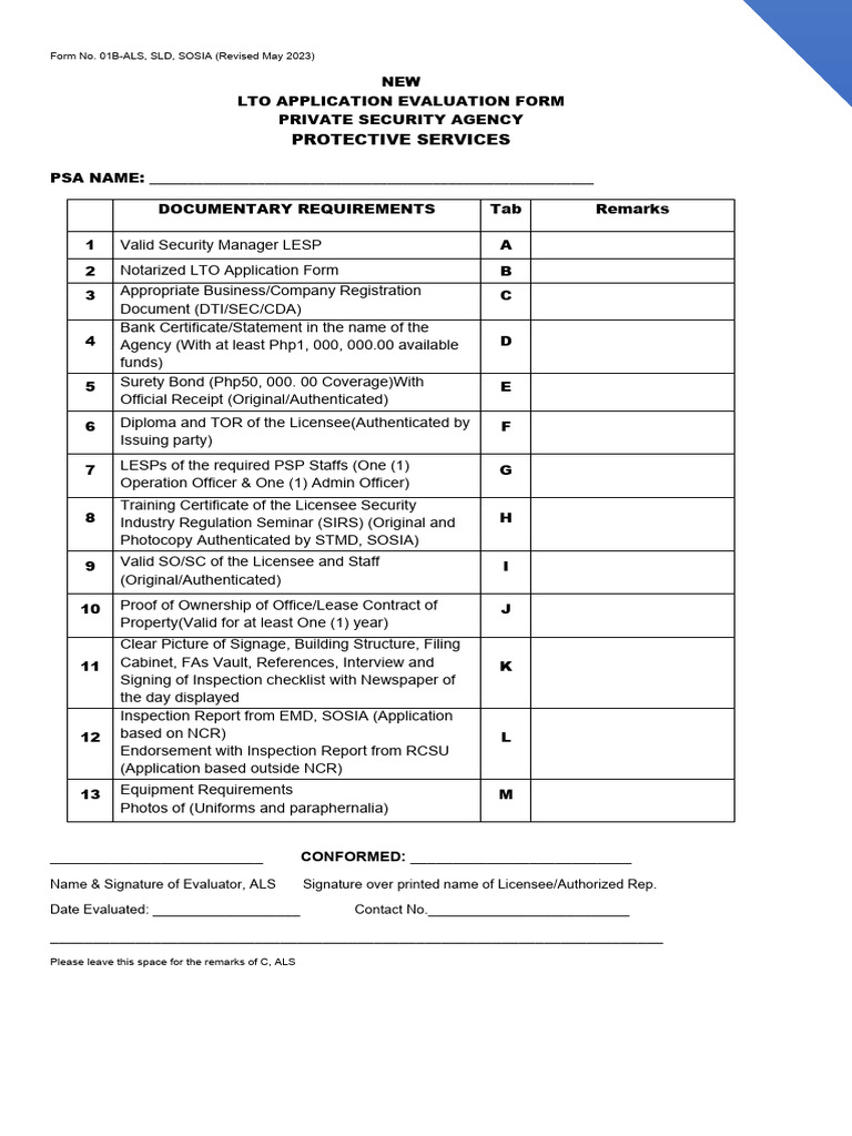 Security Agency LTO Application Form | PDF
