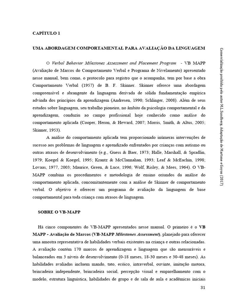 Manual do VB-MAPP: Avaliação e Intervenção | PDF | Behaviorismo ...