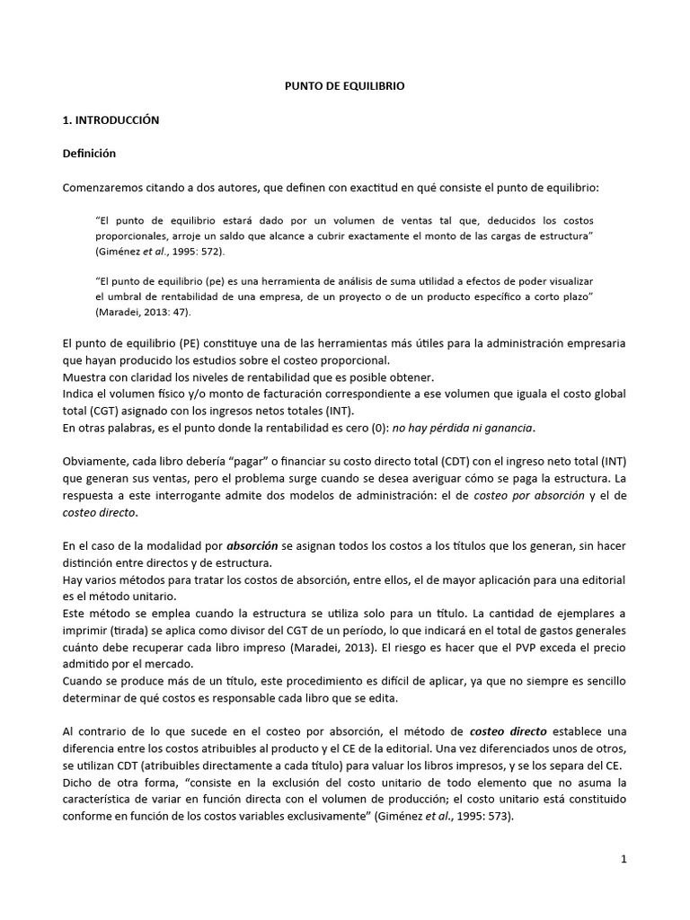PUNTO DE EQUILIBRIO (Explicación) | PDF | Ciencias económicas | Economias