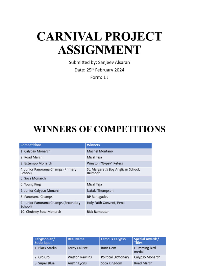 Carnival Project Assignment | PDF | Caribbean Music | English Language Music