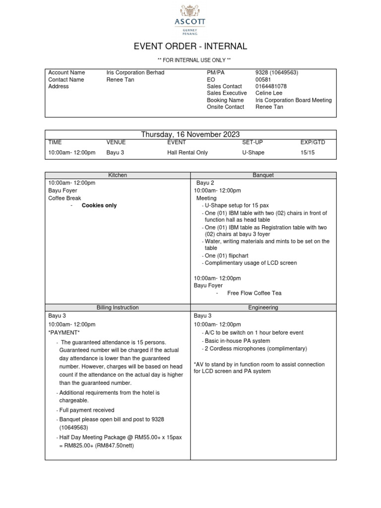 Iris Corp Board Meeting Event Order | PDF