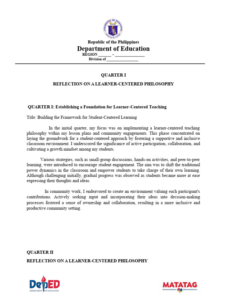 Reflection On Learner-Centered Philosophy Ti-Iii Sample-Objective 13 | PDF | Cognition | Learning