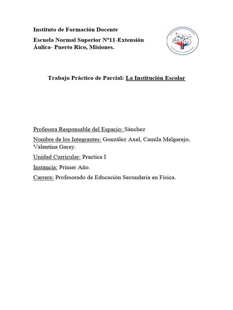 Parcial Practica I | PDF | Escuelas | Educación primaria