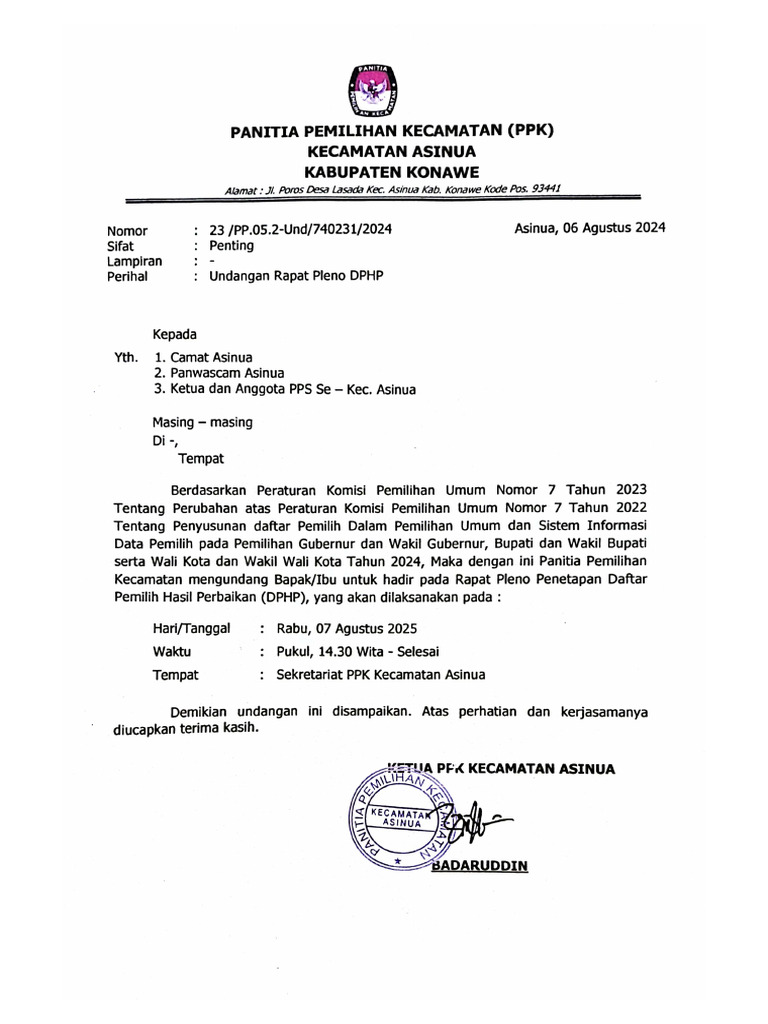 Undangan Rapat Pleno DPHP | PDF