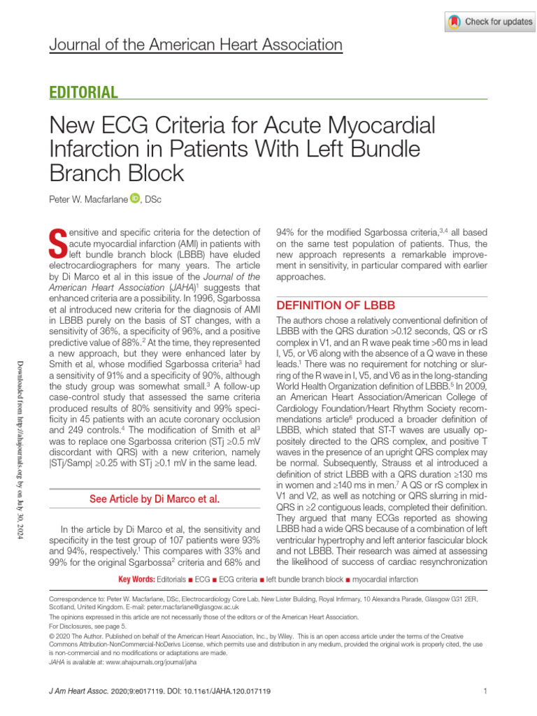 Macfarlane 2020 New Ecg Criteria For Acute Myocardial Infarction | PDF ...