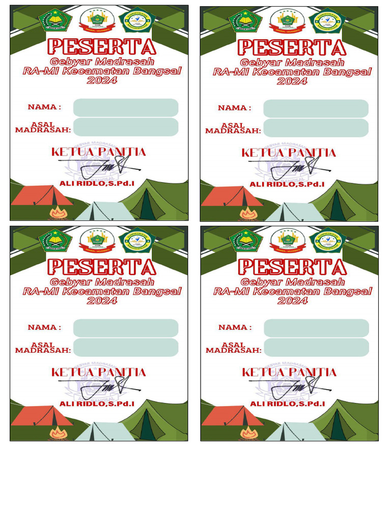 Kartu Tanda Peserta Gebyar Madrasah | PDF