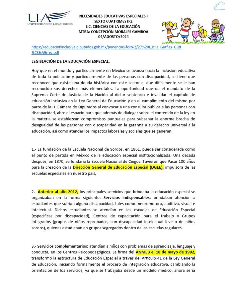 Legislación de La Educación Especial | PDF | Educación especial | Invalidez