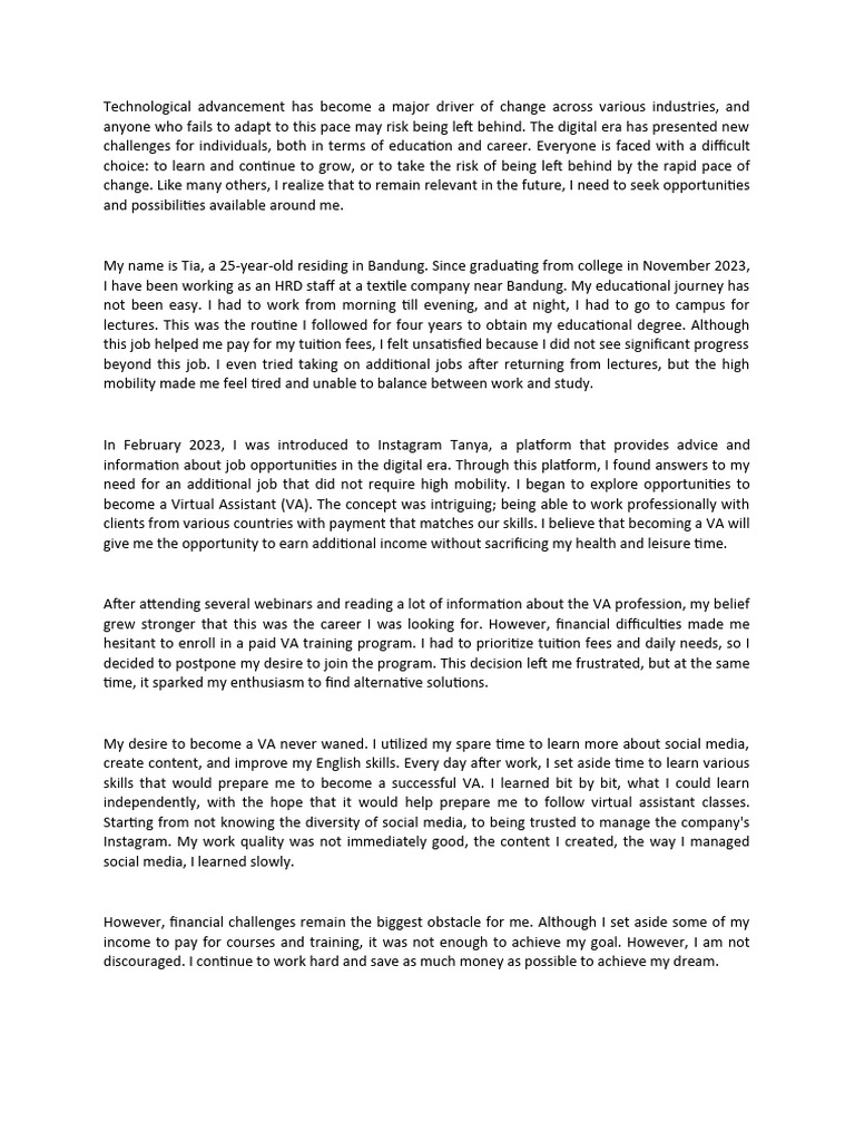 Pursuing a Virtual Assistant Career | PDF | Goal