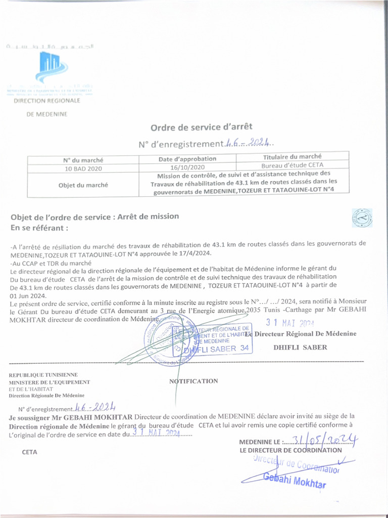 Ordre de Service D'arrêt | PDF