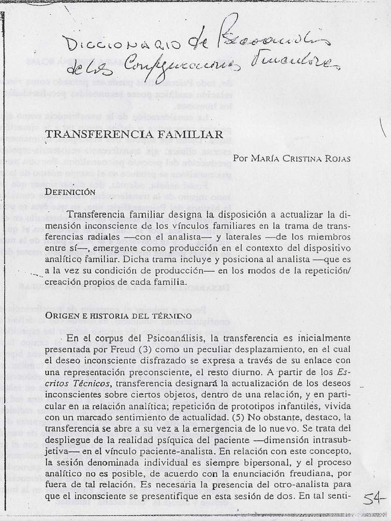 Rojas - Transferencia Familiar | PDF | Psicoanálisis | Mente inconsciente