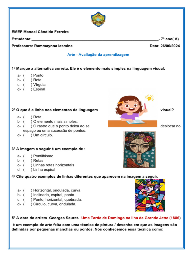 Avaliação de Arte-6º | PDF | Linha (Geometria) | Pinturas