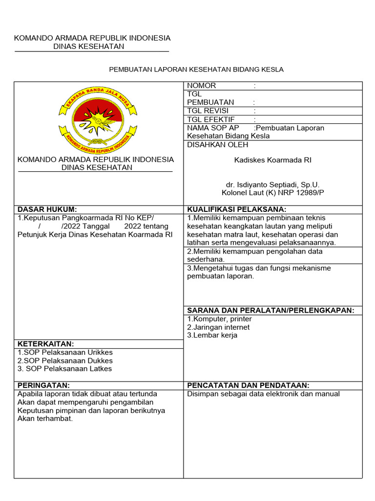 SOP Laporan Kesehatan Kesla | PDF