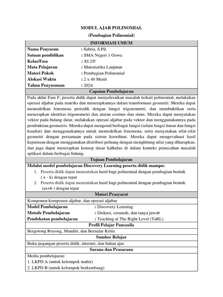 MODUL AJAR-UTS PSE (Sabria) | PDF