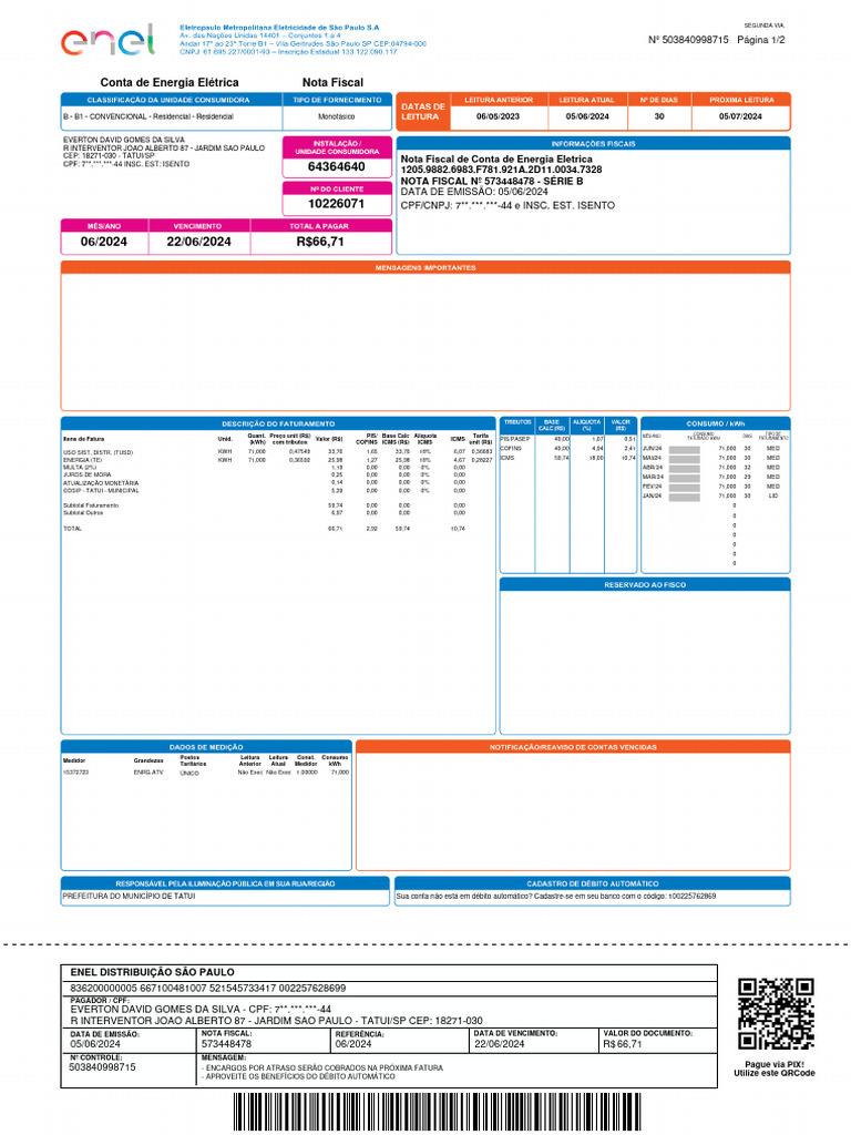 2024 01 Conta Enel | PDF