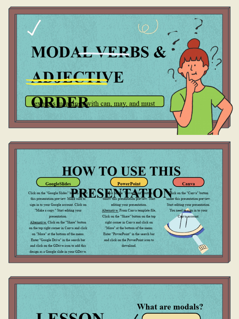Illustrative Whiteboard Modal Verbs and Adjective Order Lesson | PDF ...