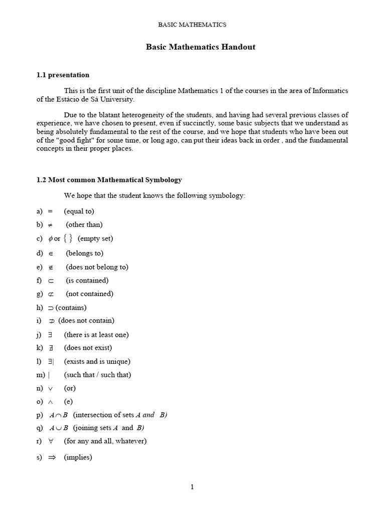 Basic Mathematics Handout | PDF | Numbers | Rational Number