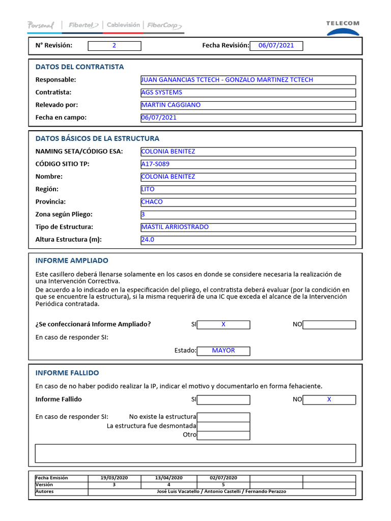 A17-S089 - COLONIA BENITEZ - Ficha Mantenimiento IP 2020 V5 | PDF | Ingeniería estructural