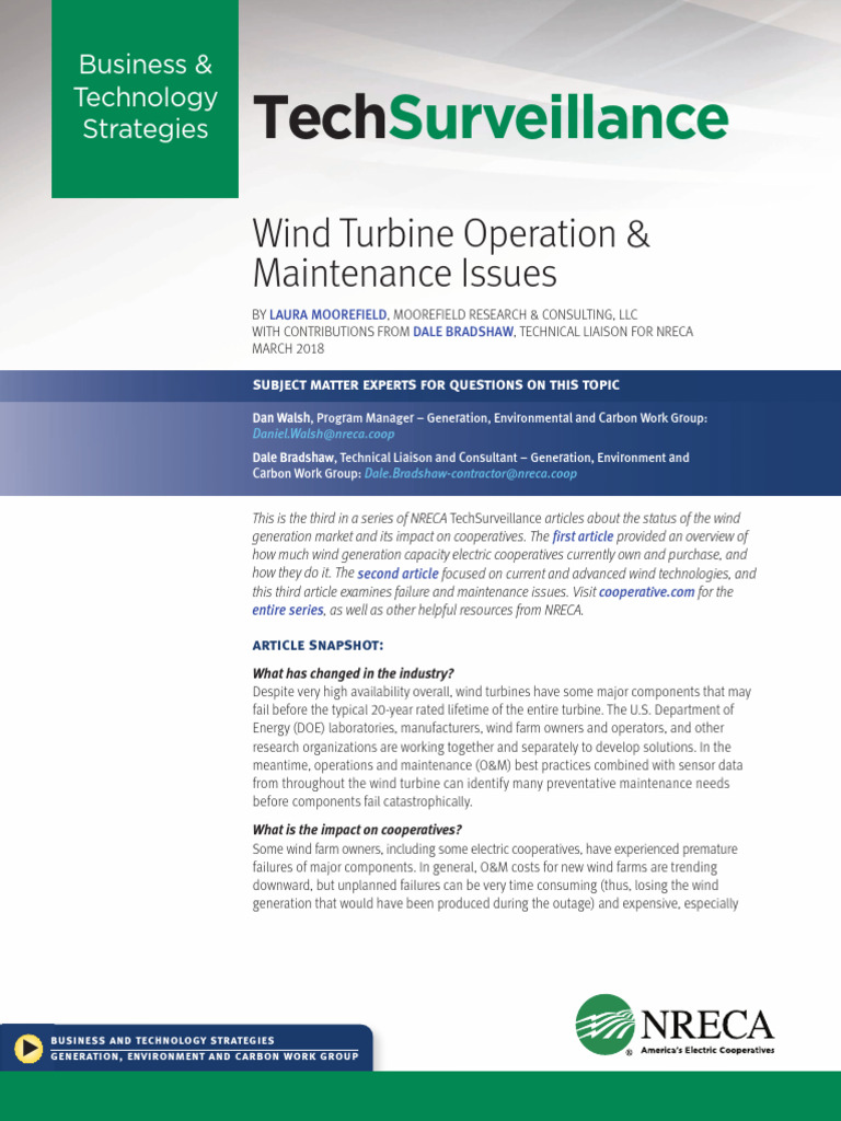 Wind Turbine O&M Challenges for Co-ops | PDF | Wind Turbine | Electric ...