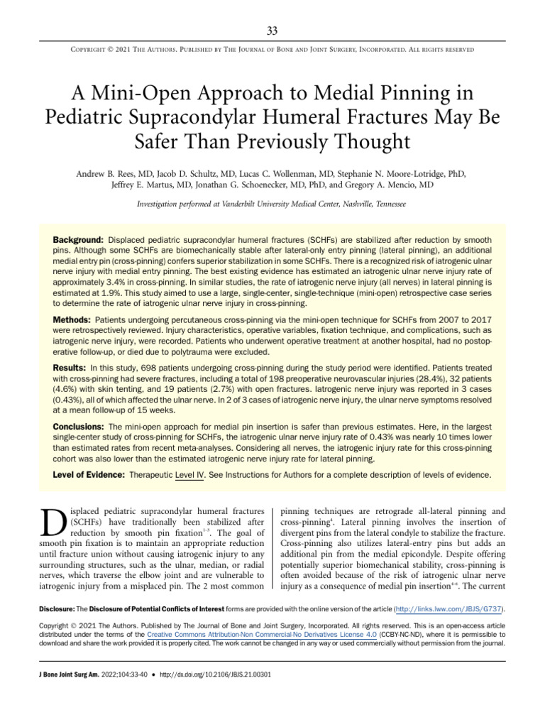 A- A Mini-Open Approach to Medial Pinning in Pediatric Supracondylar ...