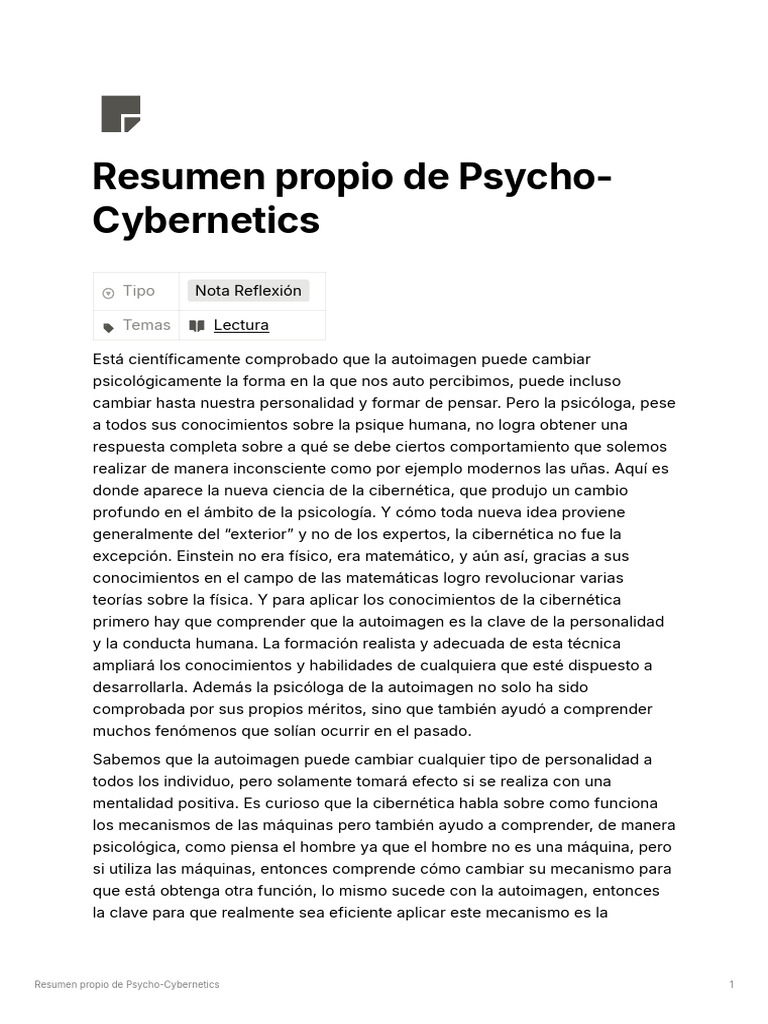 Resumen_propio_de_Psycho-Cybernetics__ | PDF | Sicología | Psique (psicología)